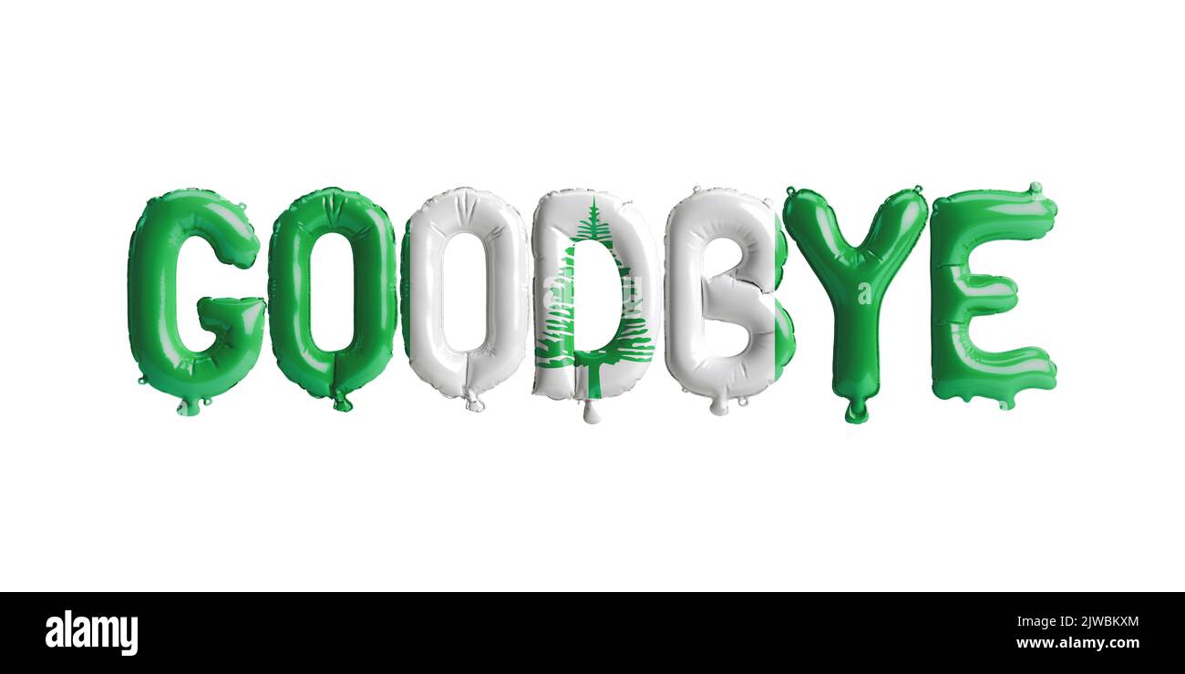 3d illustration of goodbye letter balloon in Norfolk Island flag ...