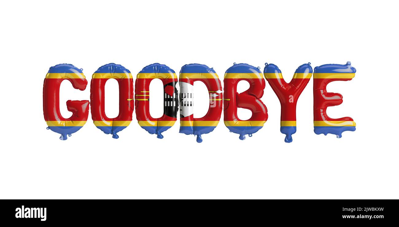 3d illustration of goodbye letter balloon in Eswatini flag isolated on ...