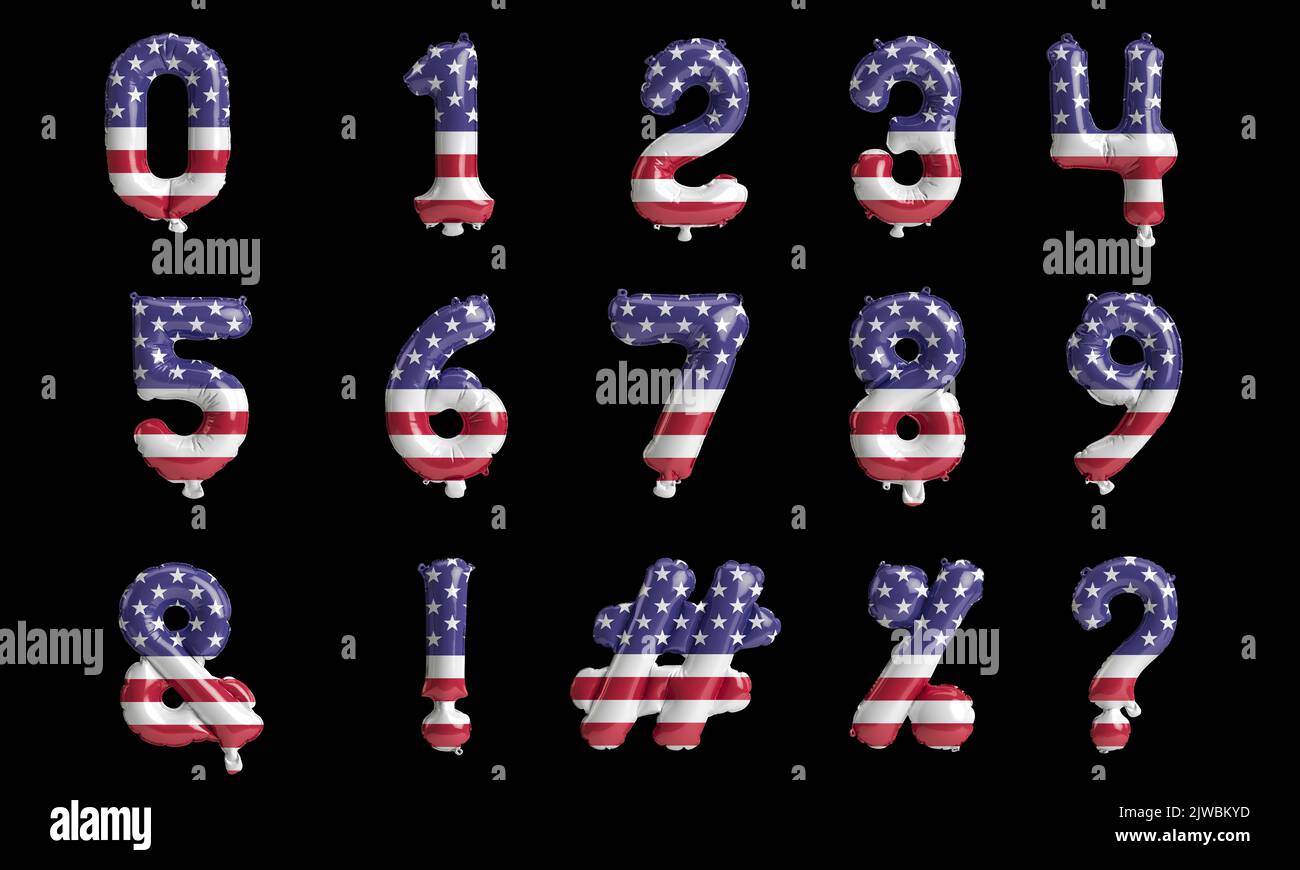 3d illustration of number and mark balloon on usa flag isolated on ...