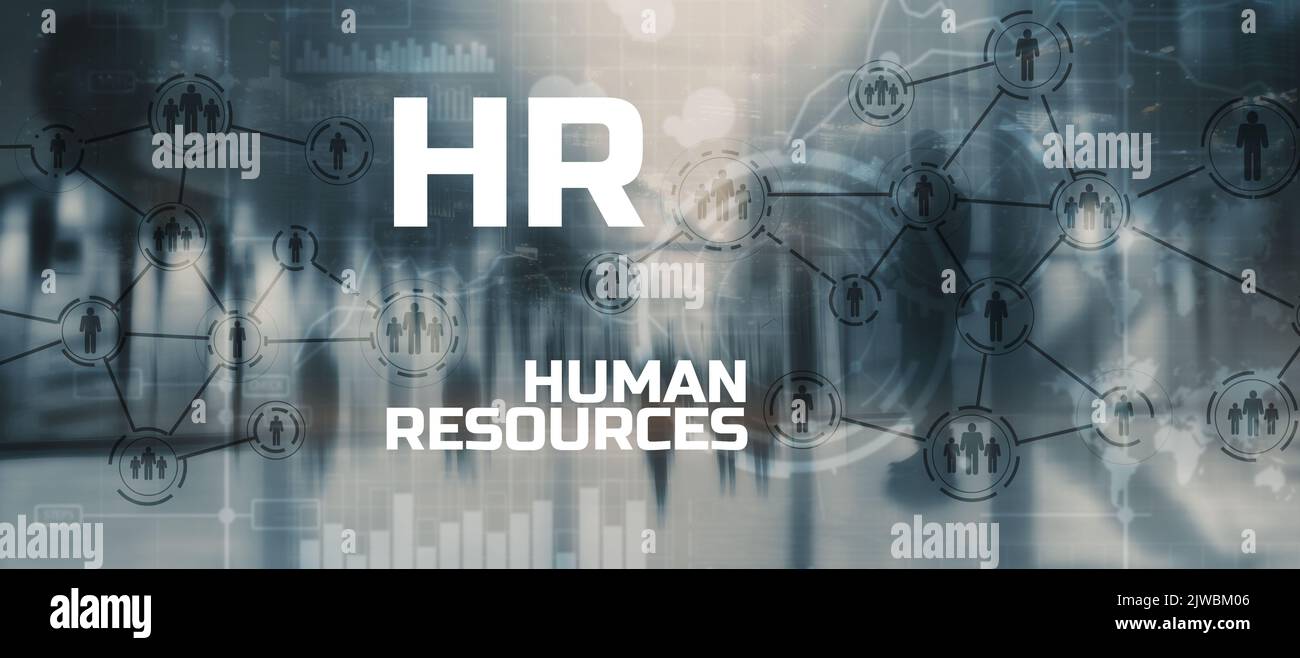 HR - Human resources management and recruitment concept. Double exposure people network mixed ...