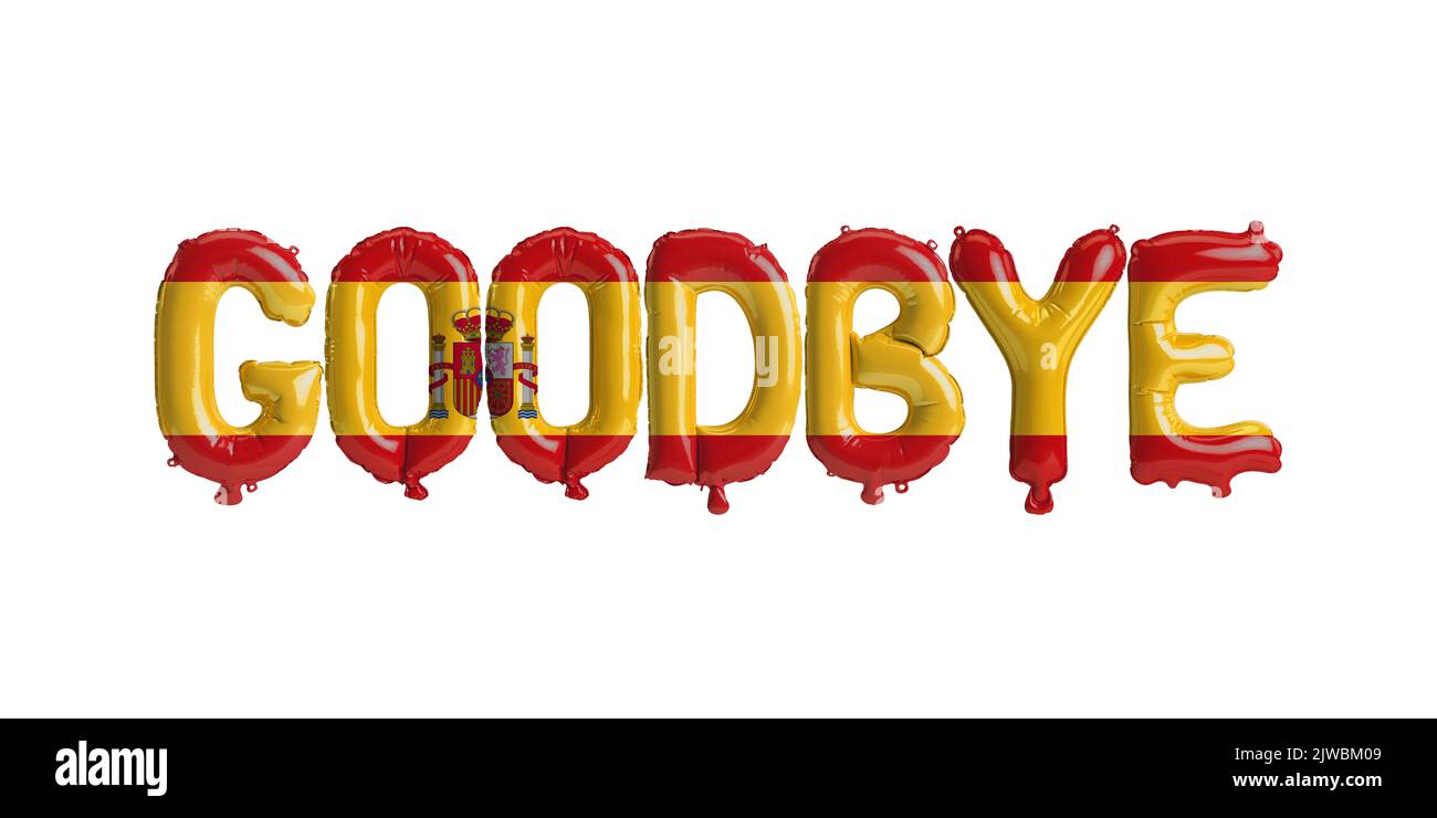 3d illustration of goodbye letter balloon in Spain flag isolated on ...