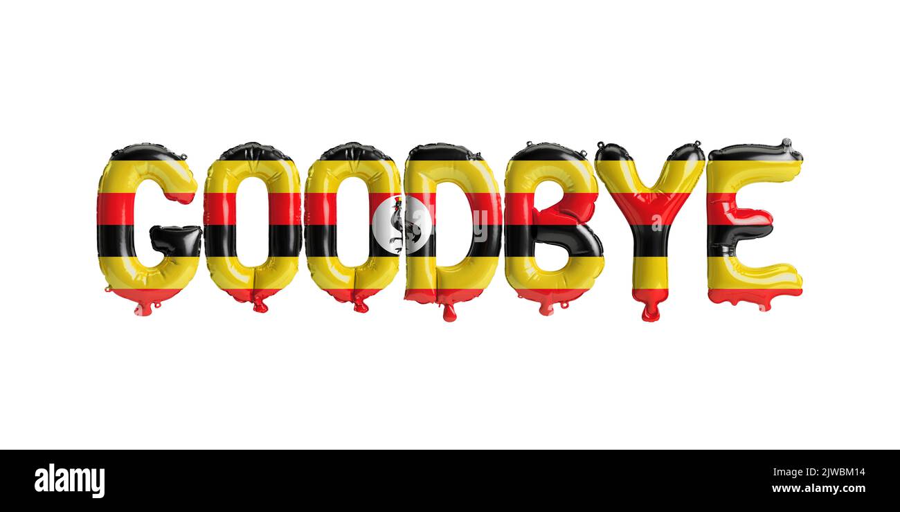 3d illustration of goodbye letter balloon in uganda flag isolated on ...