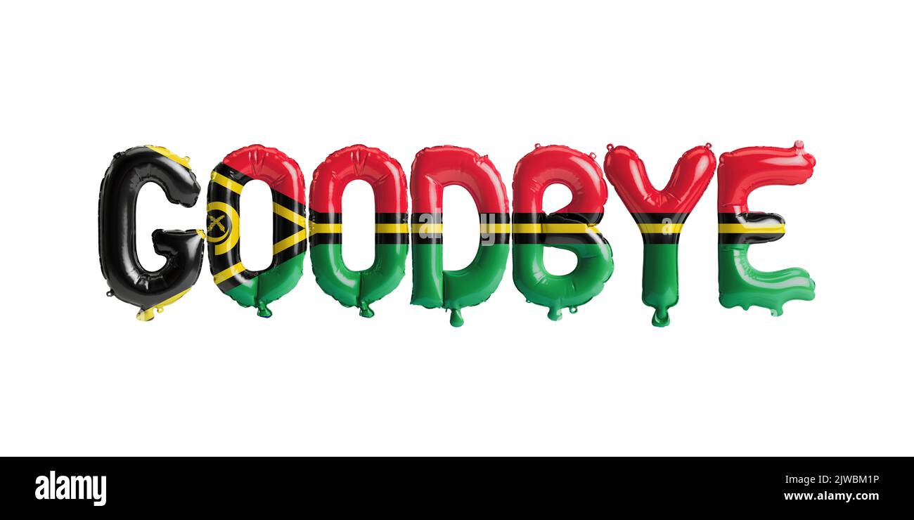 3d illustration of goodbye letter balloon in vanuatu flag isolated on ...