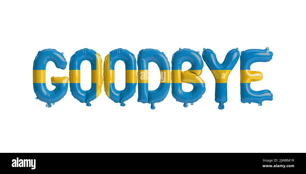 3d illustration of goodbye letter balloon in Sweden flag isolated on ...