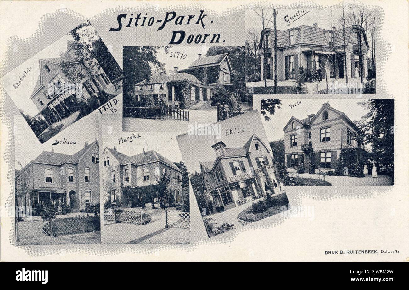 Collage of faces on houses in the Sitio Park in Doorn:- Rodestein ...