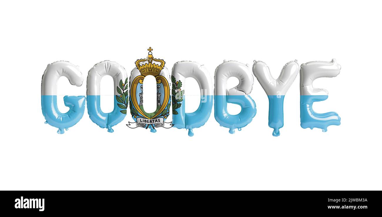 3d illustration of goodbye letter balloon in San Marino flag isolated ...