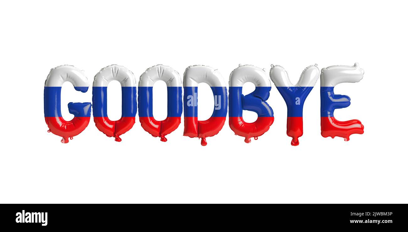 3d illustration of goodbye letter balloon in Russia flag isolated on ...