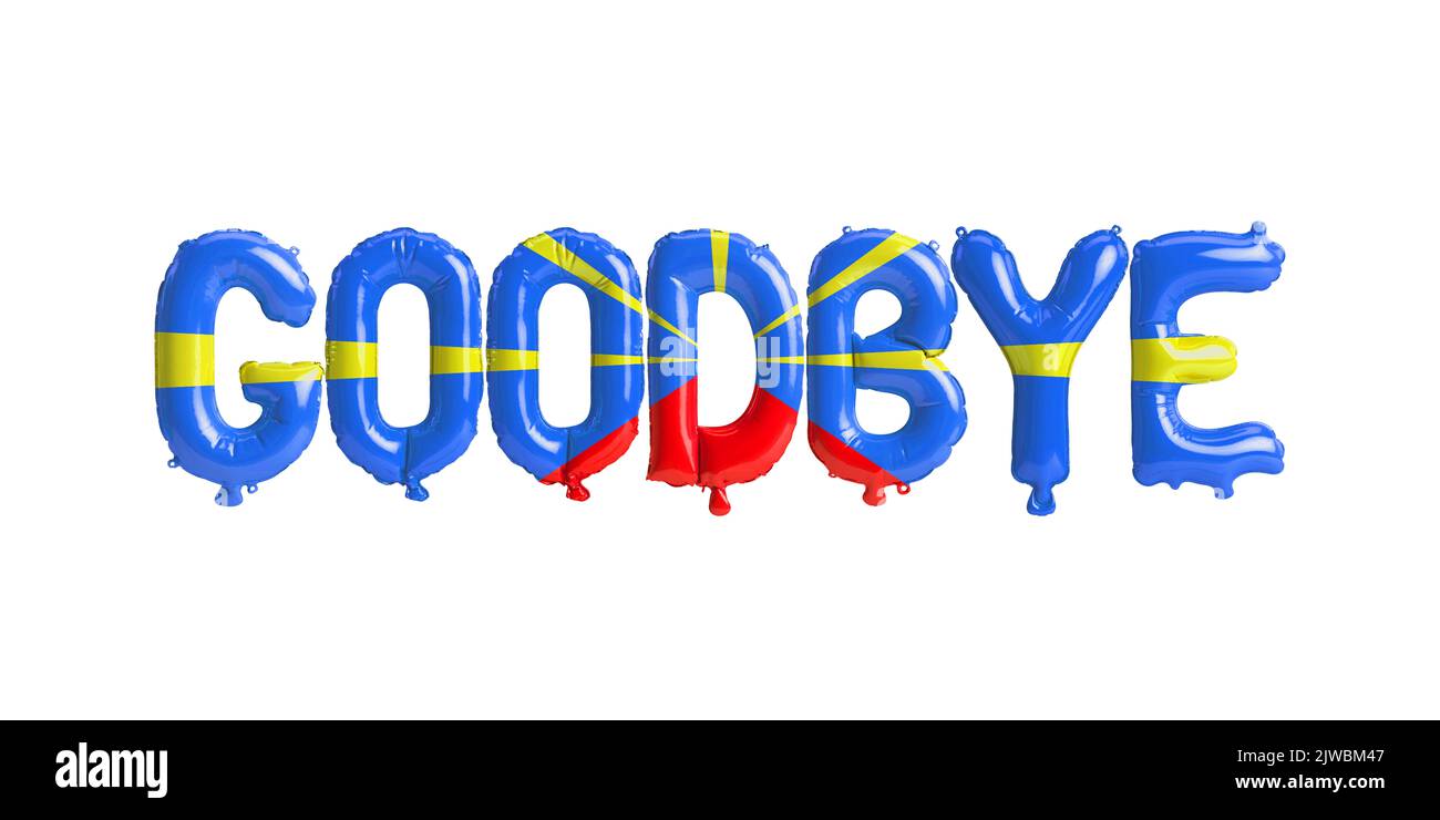 3d illustration of goodbye letter balloon in Réunion flag isolated on ...