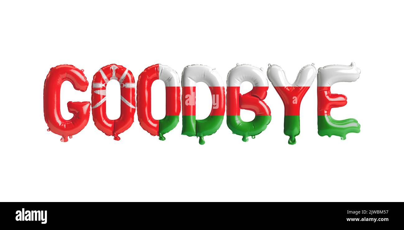 3d illustration of goodbye letter balloon in Oman flag isolated on ...