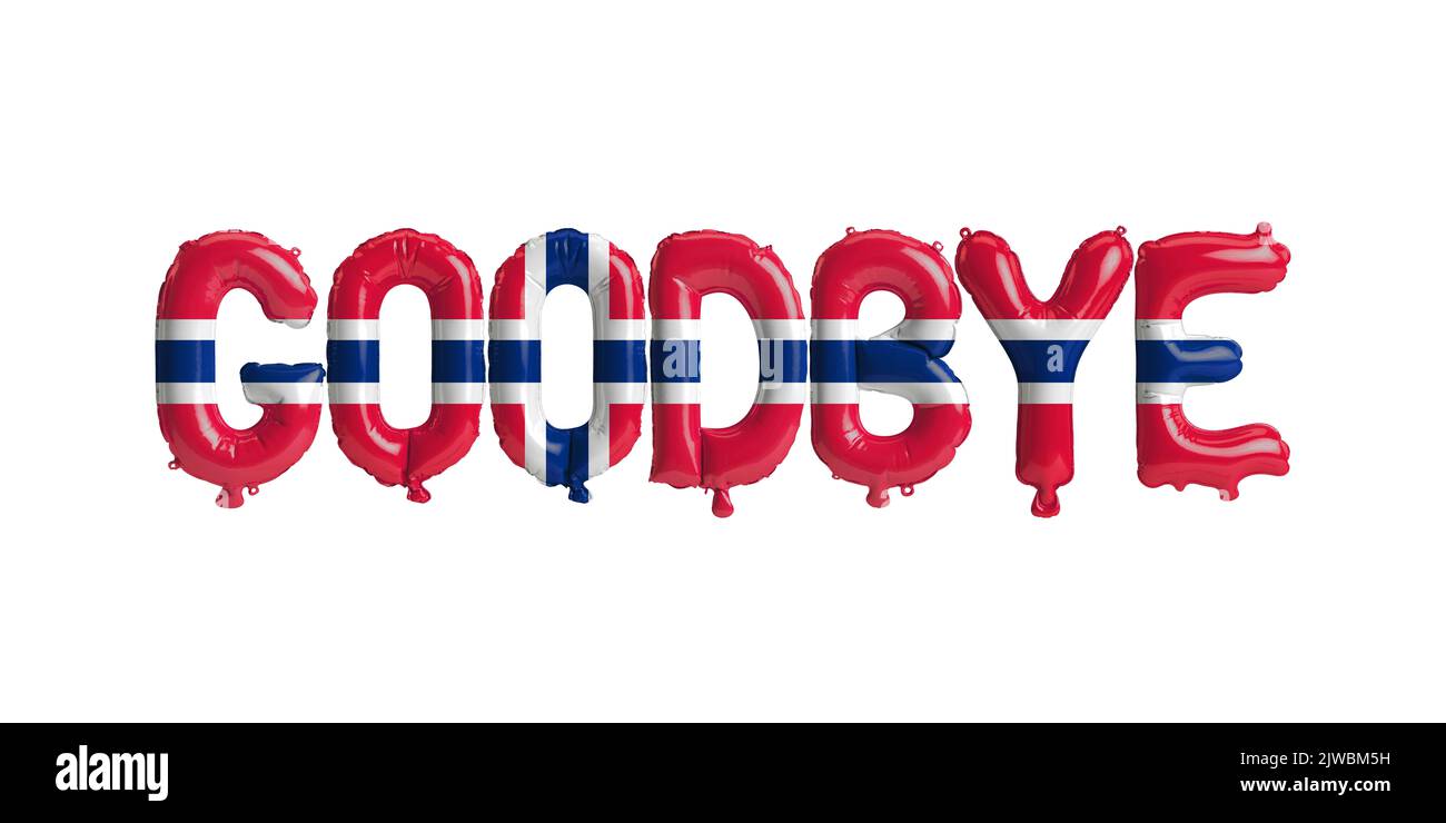3d illustration of goodbye letter balloon in Norway flag isolated on ...