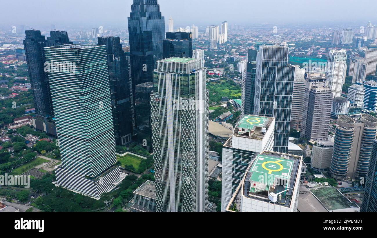 Rows of high-rise buildings are immortalized from a height in Jakarta ...