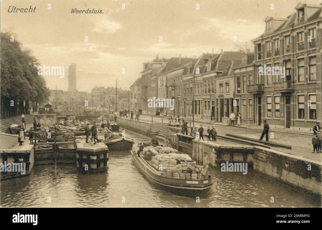 View of the Vecht in Utrecht with the Weerdsluis and on the right the ...