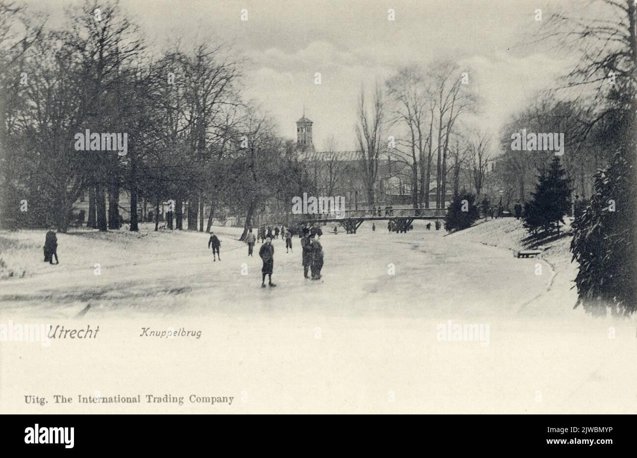 View of the frozen Stadsbuitengracht in Utrecht, from the southeast ...