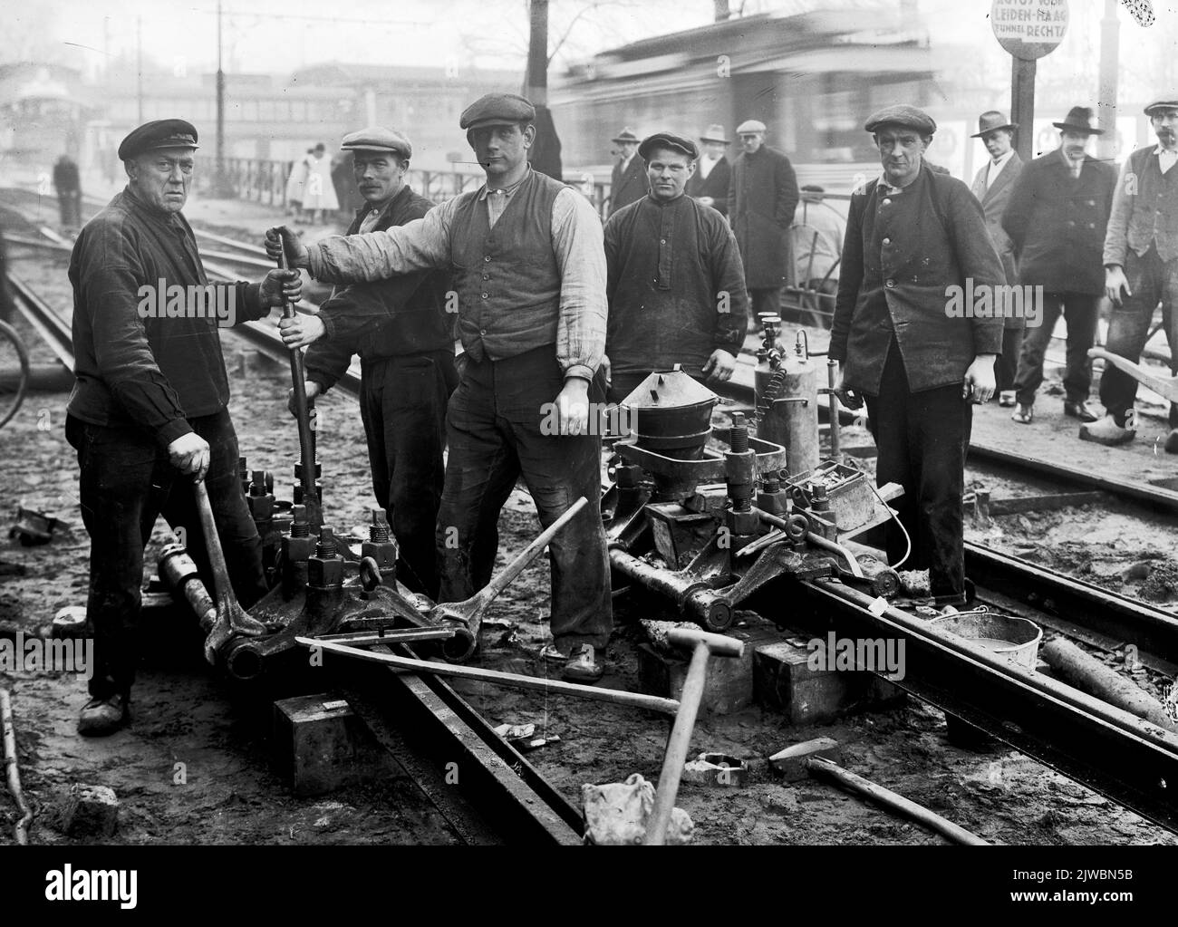 Group portrait of a few road workers from the G.E.T.U. During rail ...