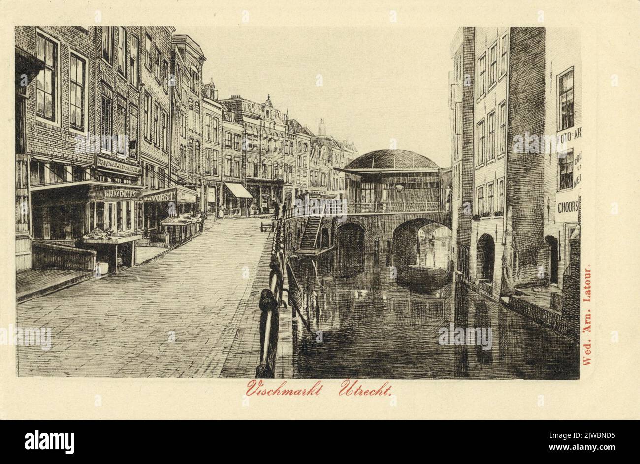 View of the Vismarkt in Utrecht with the Kalisbrug over the Oudegracht ...