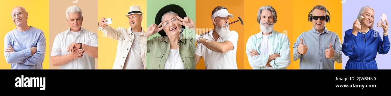 Group of elderly people on color background Stock Photo - Alamy