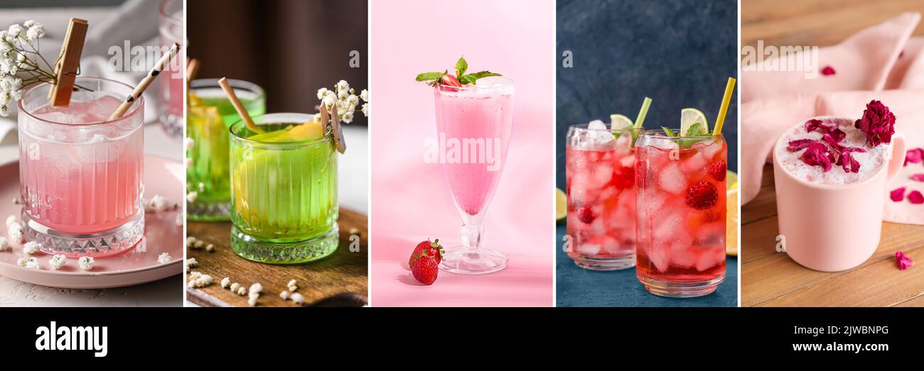 Collection of natural beverages on table Stock Photo - Alamy