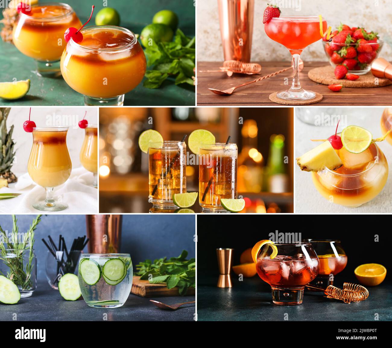 Set of tasty cold beverages on table Stock Photo - Alamy