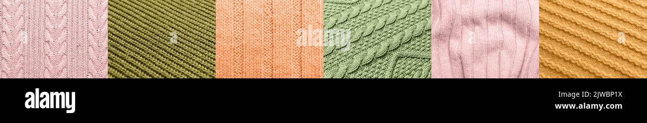 Collage with texture of different knitted fabric Stock Photo - Alamy