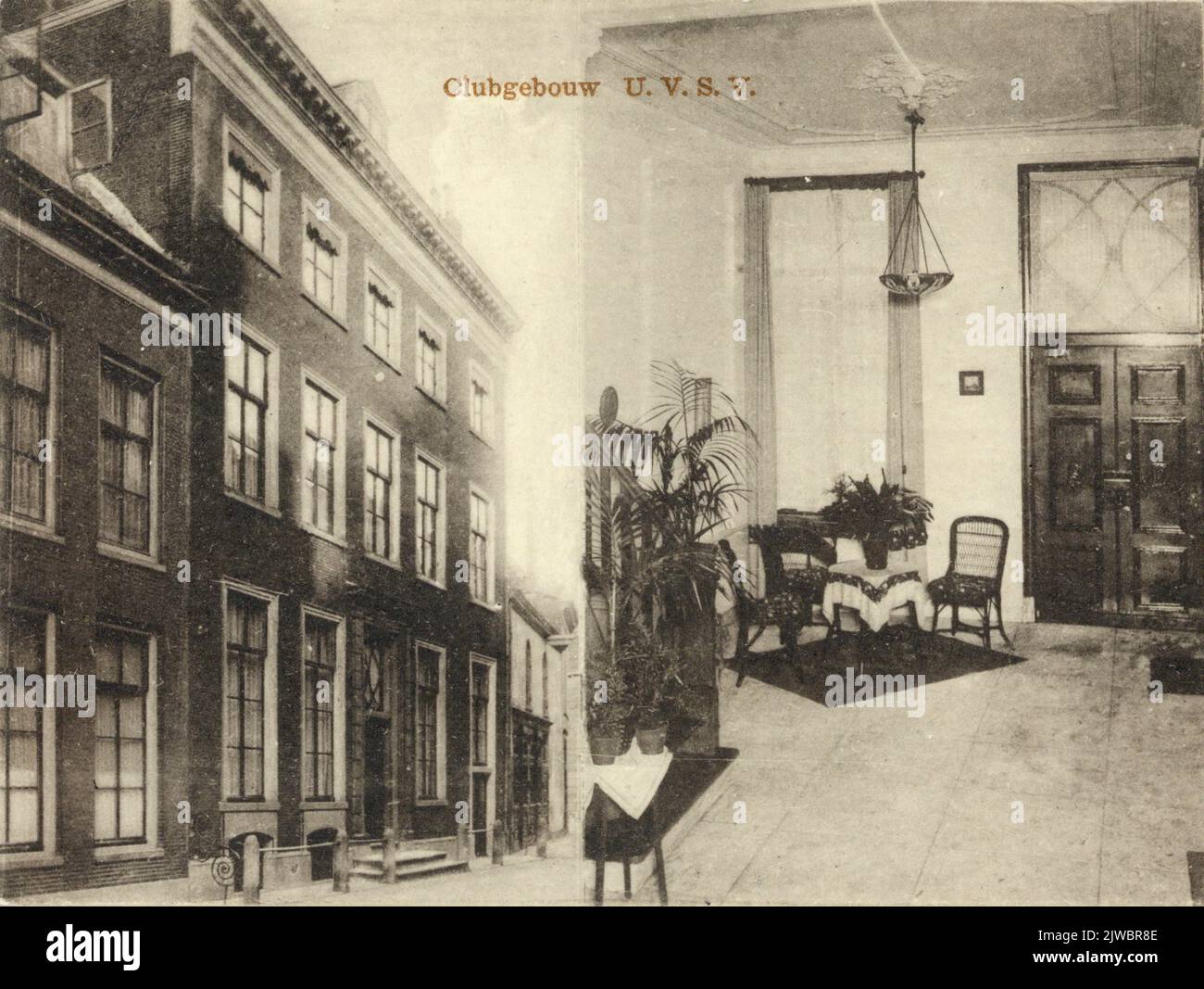 View of the facade and interior of the club building U.V.S.V. (Behind ...