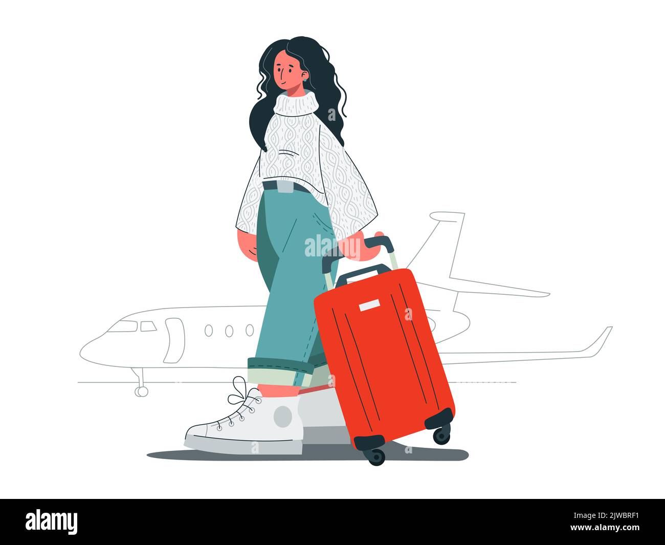 The Traveler with luggage walking at the airport. Large suitcase with ...