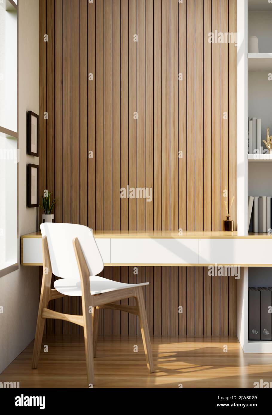 Modern minimal comfortable home workplace with copy space for product ...