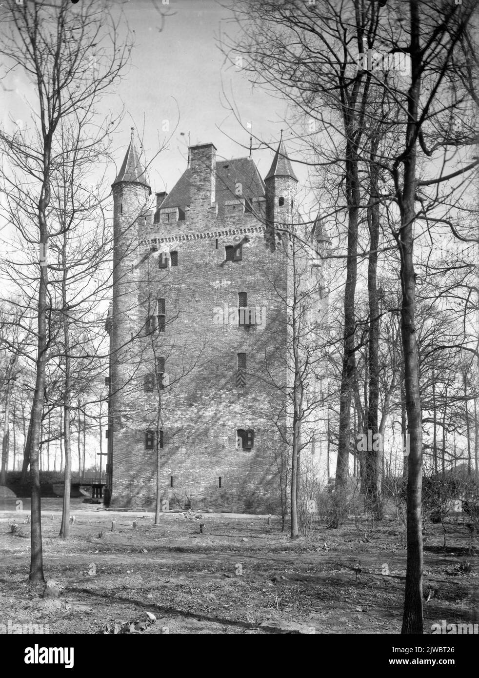 View of the rebuilt Donjon of the Nijenrode castle near Breukelen from ...
