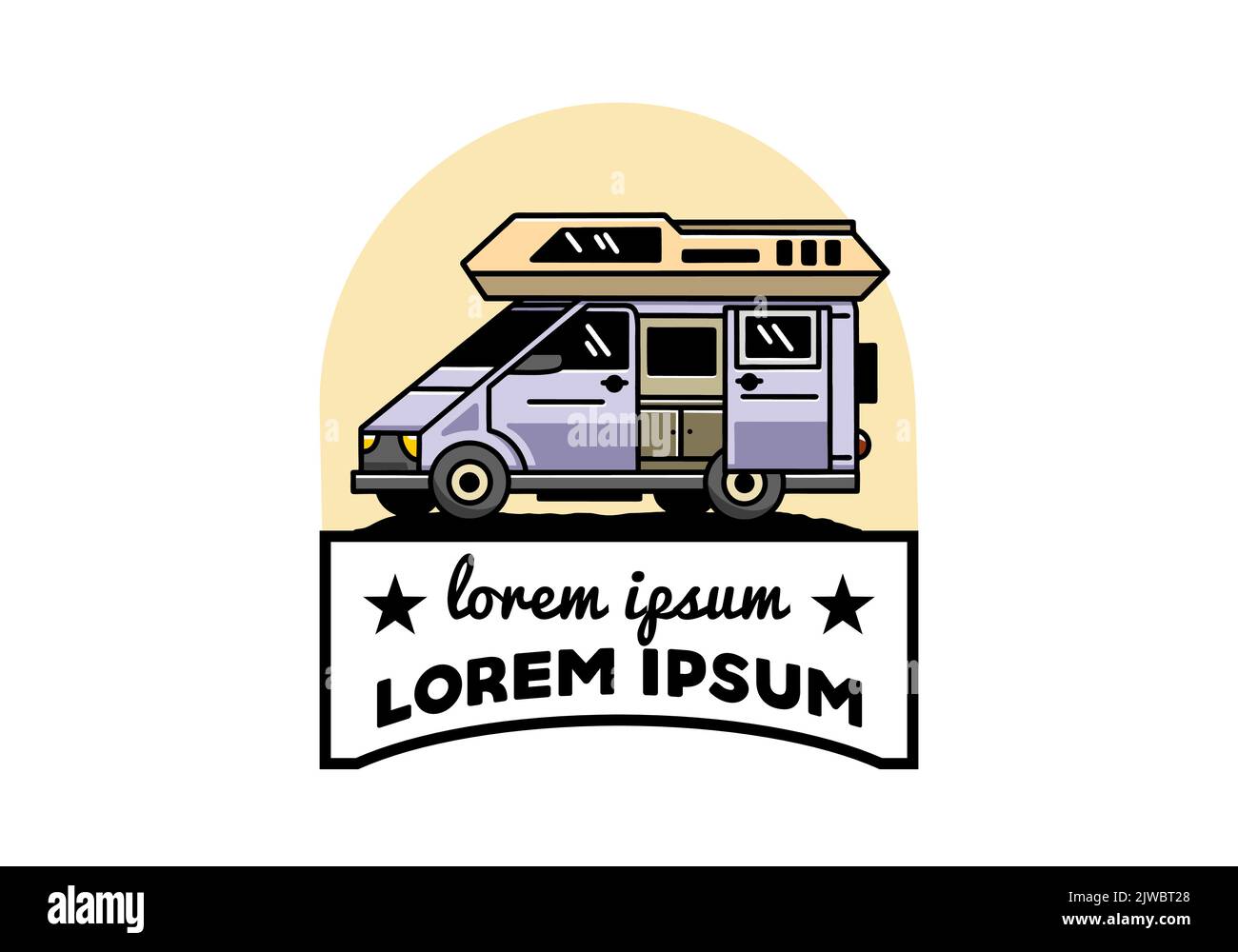 Big family van with sliding door for camping illustration badge design ...