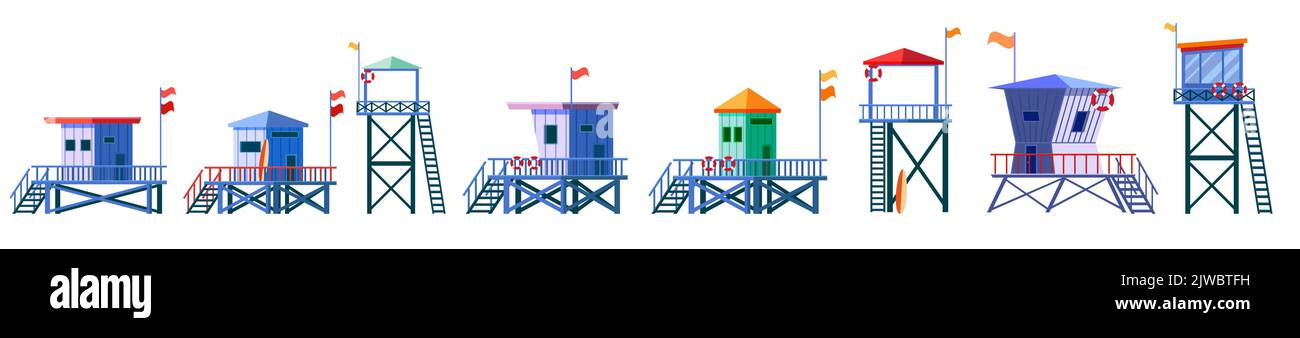 Set of Lifeguard Tower icons. Station beach building Stock Vector Image ...