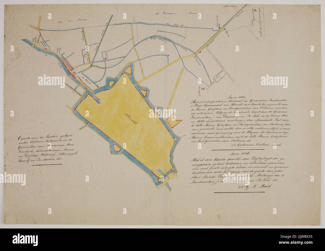 Map of the city of Utrecht with the area between the Vecht ...