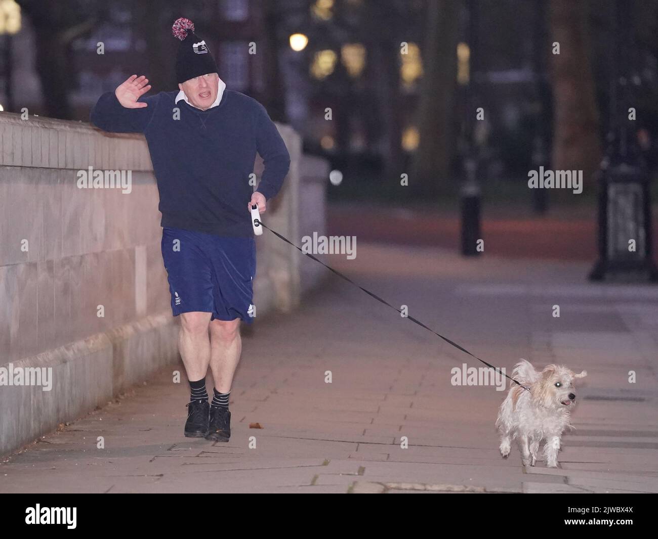 File photo dated 07/02/2022 of Prime Minister Boris Johnson jogging in ...