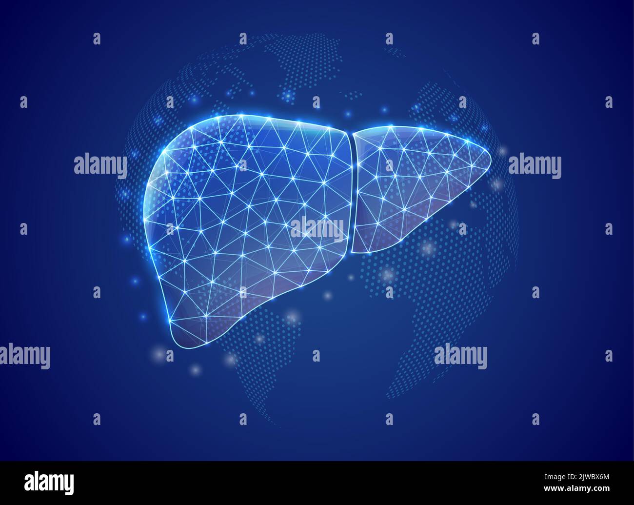 Liver 3d low poly symbol with blue world map background. Hepatitis ...