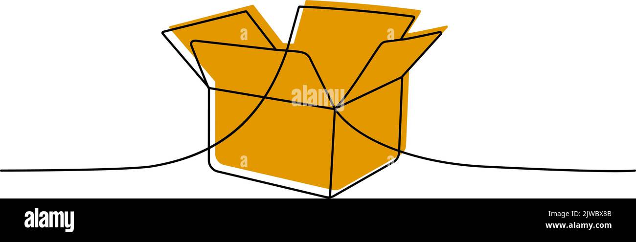 Carton box one line colored continuous drawing. Cardboard box ...