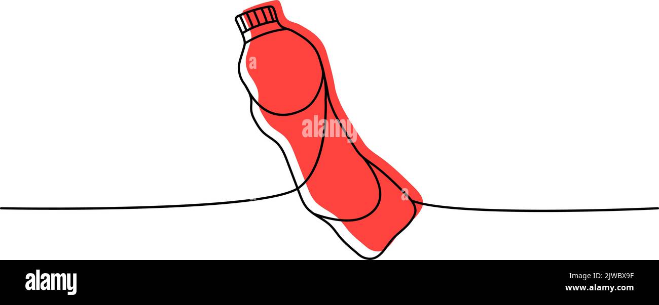 Plastic bottle one line colored continuous drawing. Water bottle ...