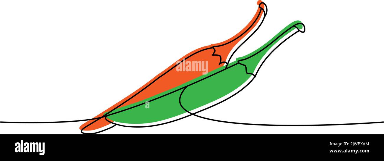 Chili peppers one line colored continuous drawing. Chili peppers ...