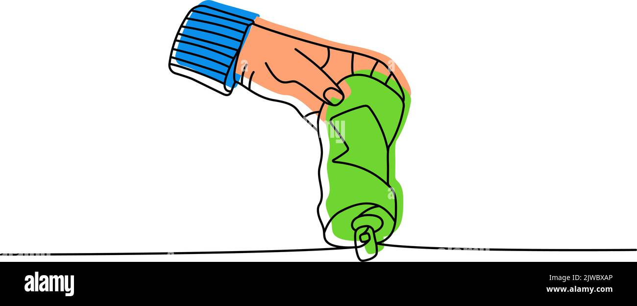 Man hand throwing a drink can one line colored continuous drawing ...