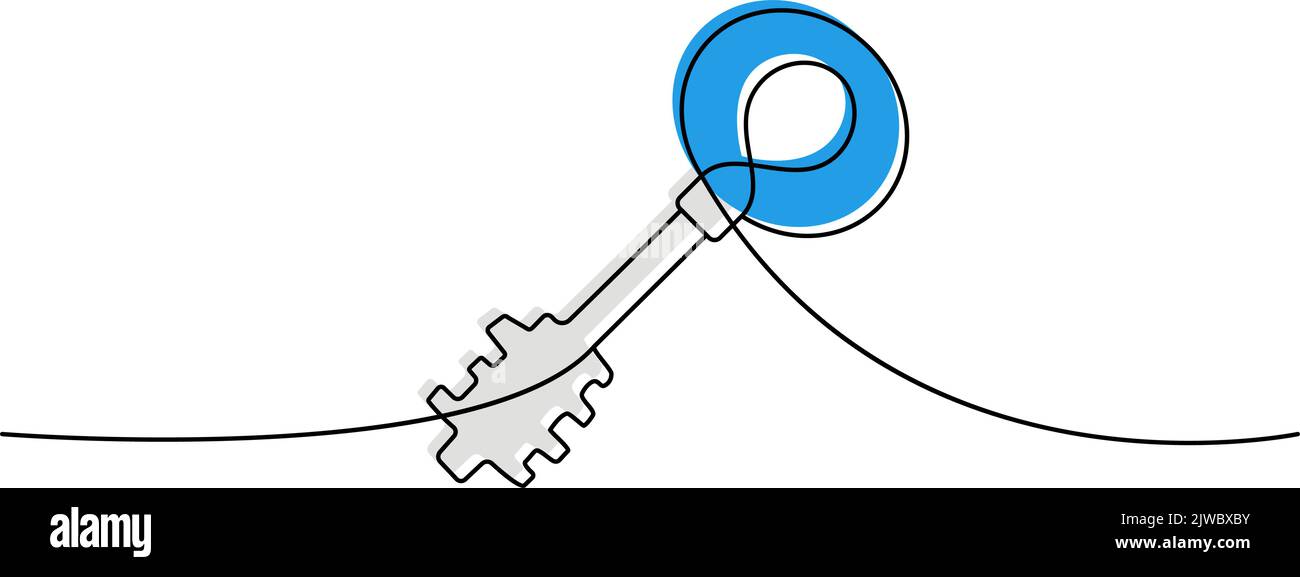 Key one line colored continuous drawing. Home key continuous one line ...