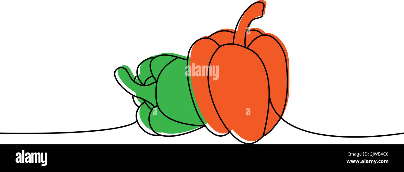Bell peppers one line colored continuous drawing. Peppers continuous ...