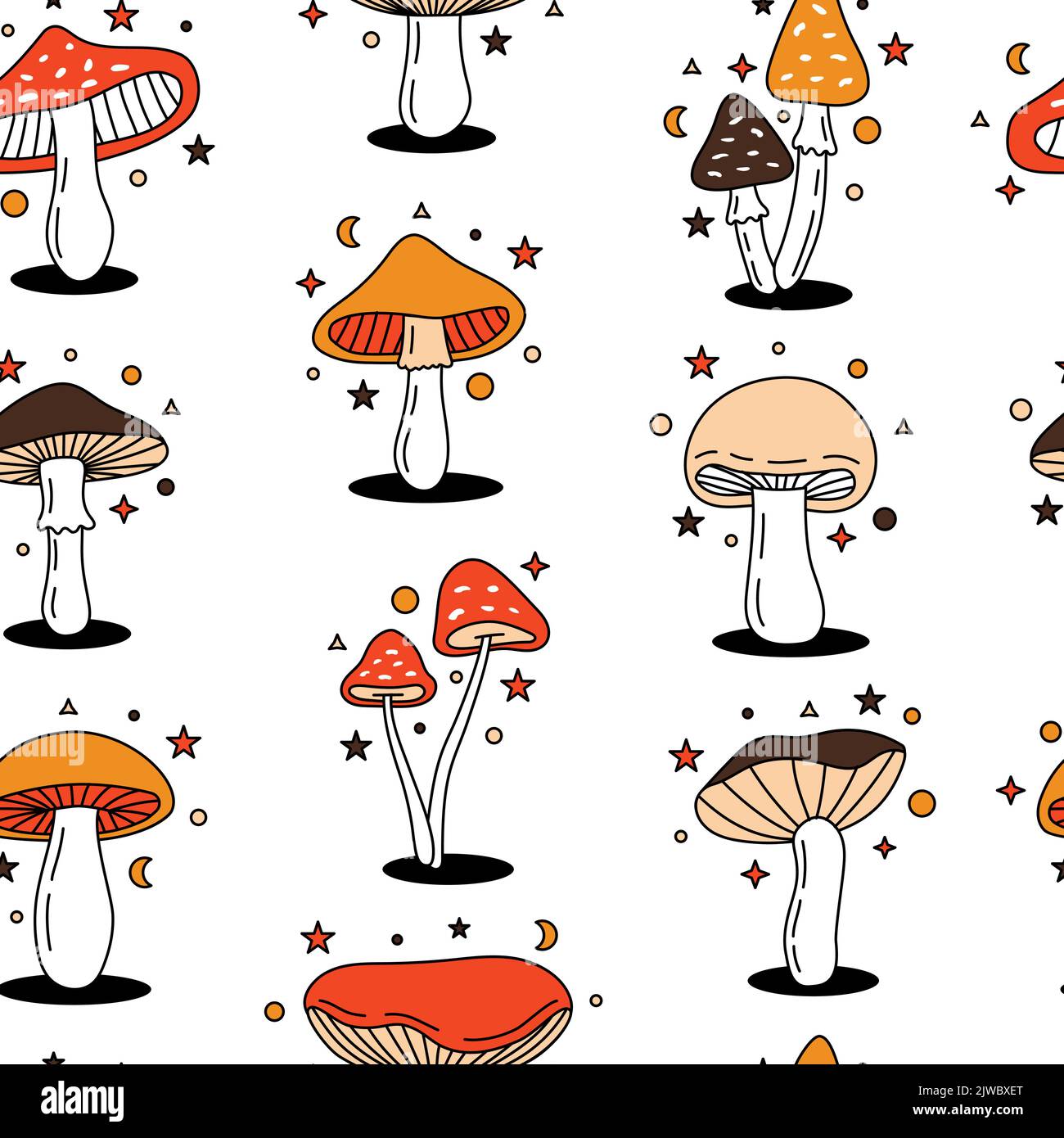 Mushrooms seamless pattern. Colored mushrooms background. Mushroom hand ...