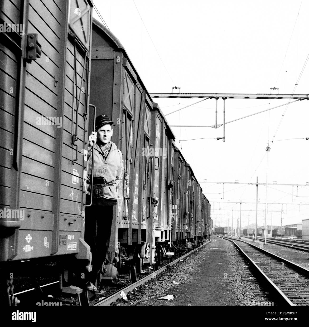 Image of a shunter on a freight wagon on a yard of the N.S Stock Photo ...
