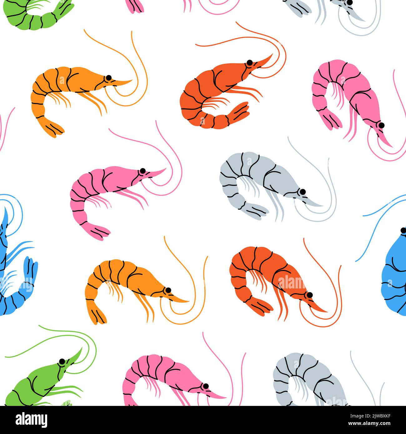 Shrimp seamless pattern. Colored shrimp prawn background. Fresh prawn ...