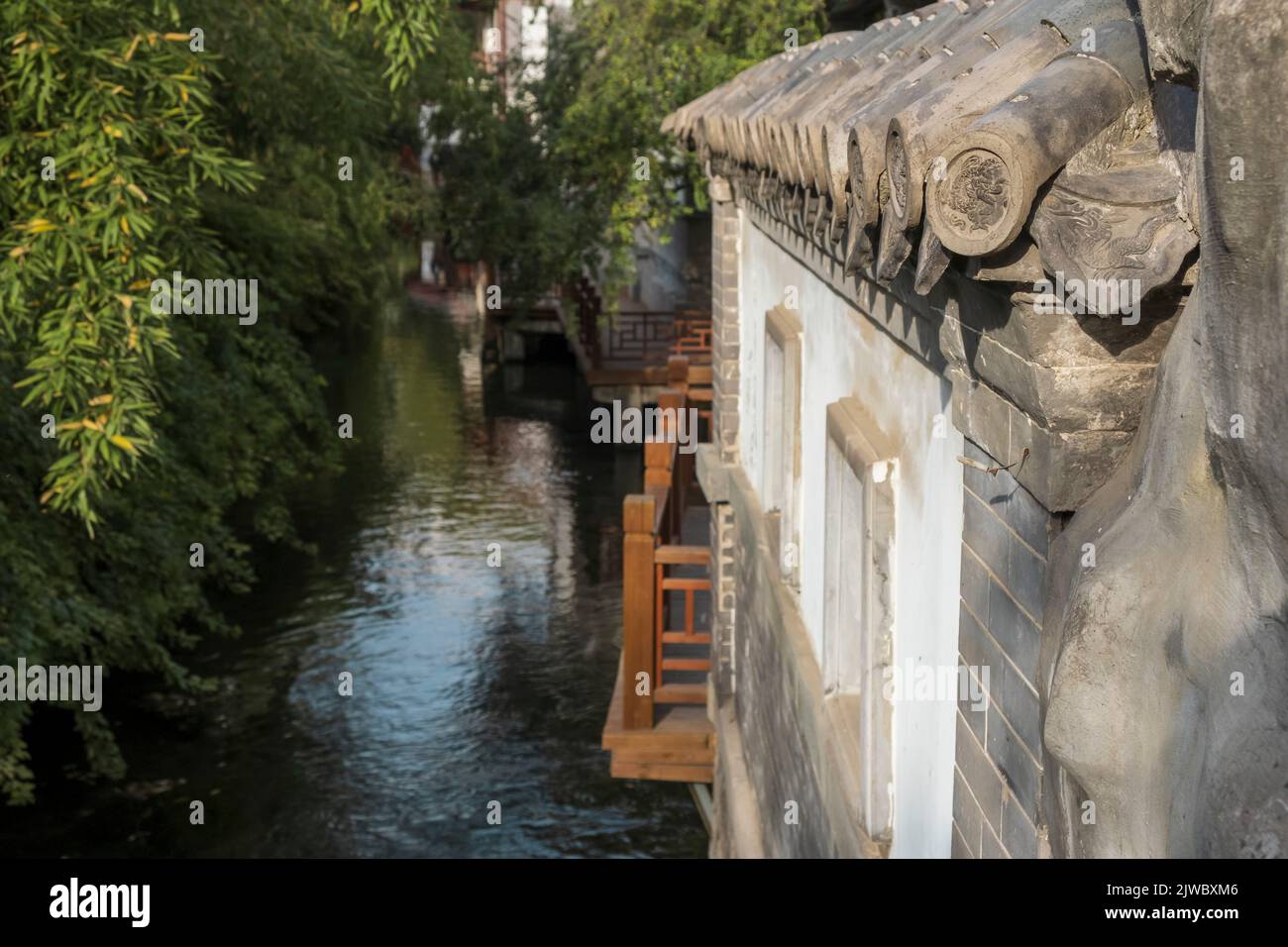 traditional Chinese architecture closeup at the place of famous Baotu Spring in Jinan, China ...