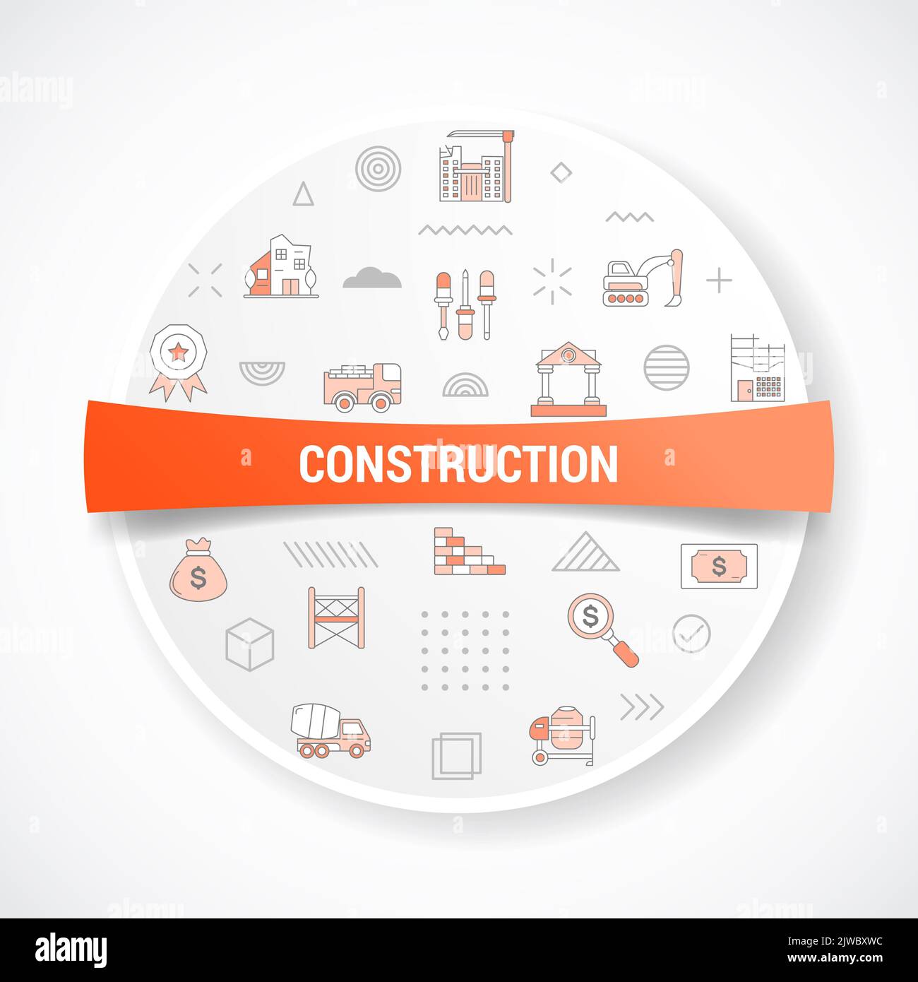 construction concept with icon concept with round or circle shape for ...