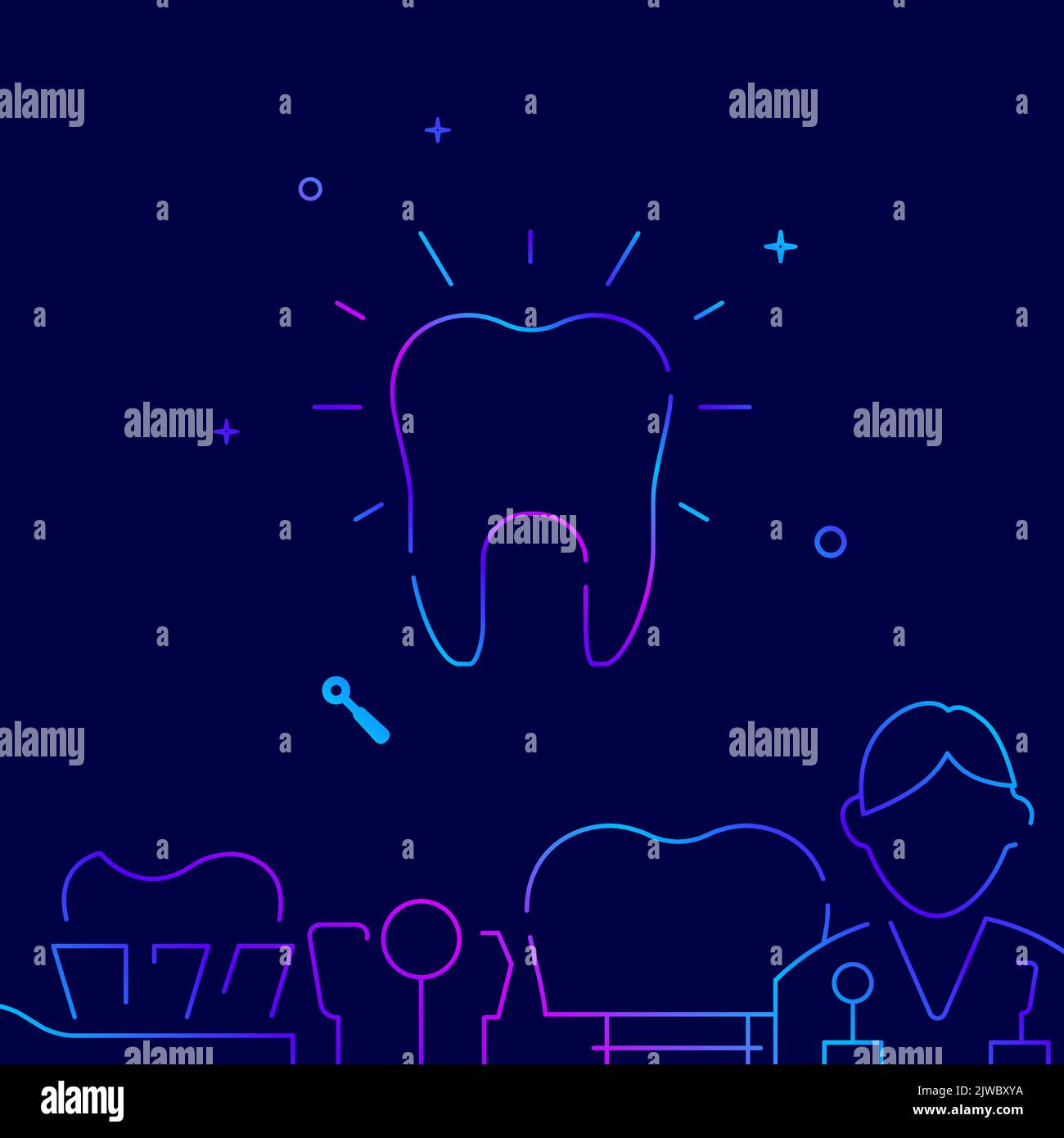 Sparkling tooth gradient line vector icon, simple illustration on a ...