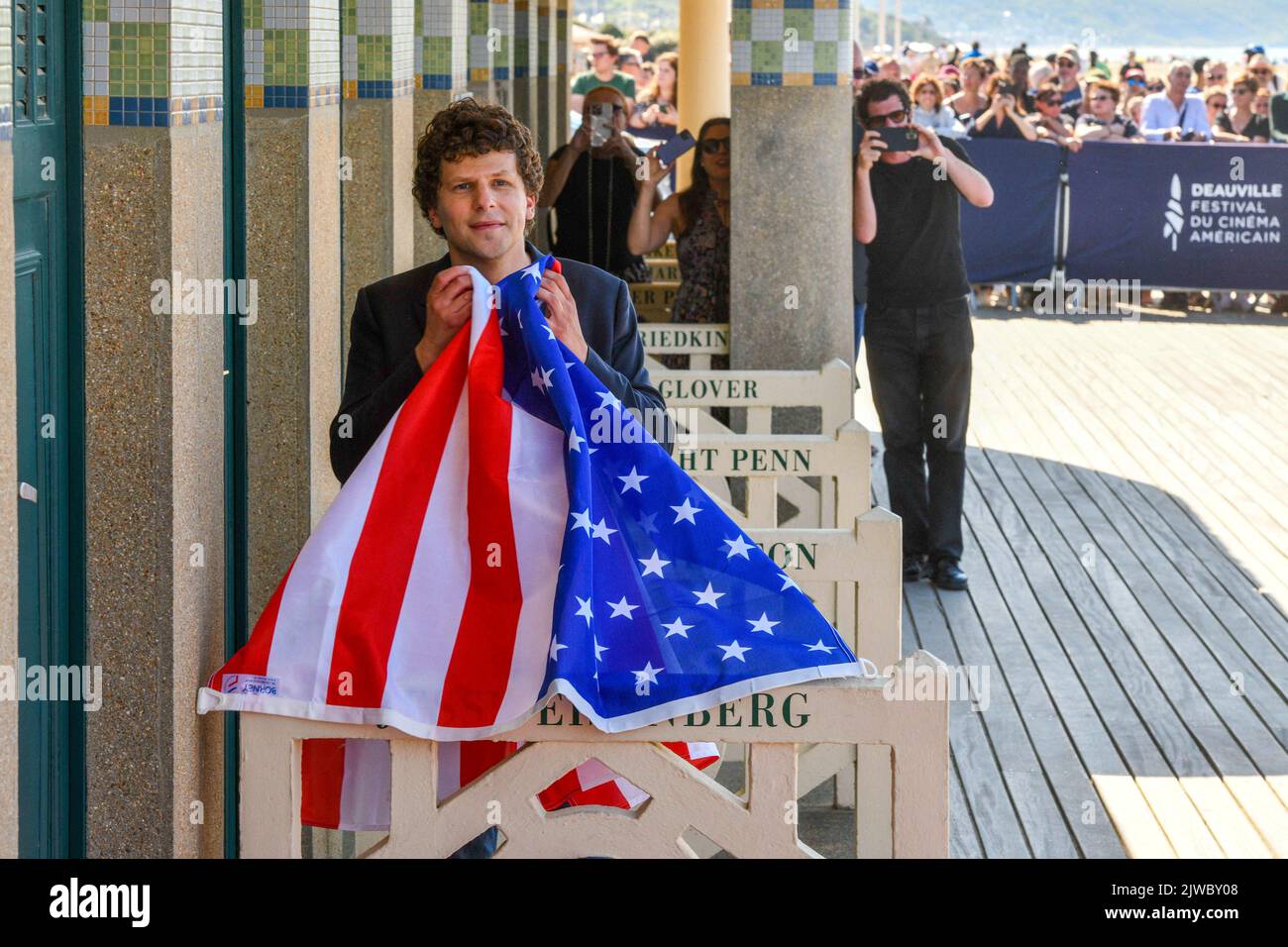 Jesse Eisenberg poses during the unveiling of his dedicated beach ...
