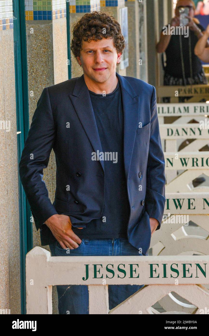 Jesse Eisenberg poses during the unveiling of his dedicated beach ...