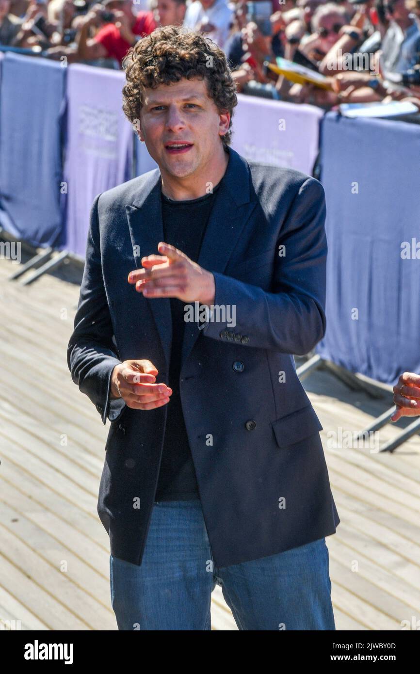Jesse Eisenberg poses during the unveiling of his dedicated beach ...