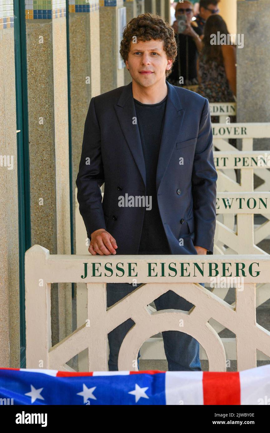 Jesse Eisenberg poses during the unveiling of his dedicated beach ...
