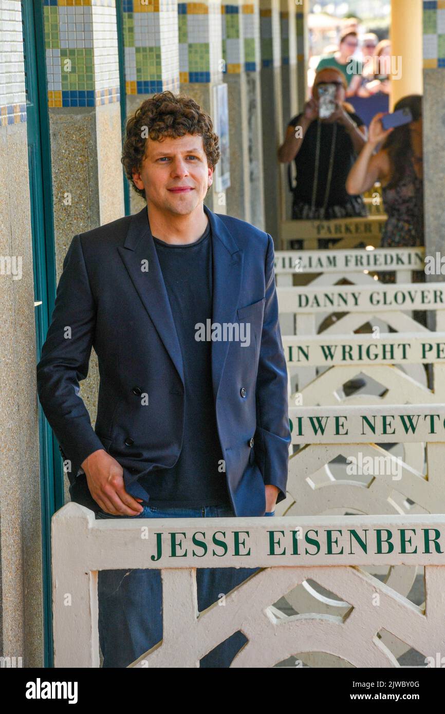 Jesse Eisenberg poses during the unveiling of his dedicated beach ...