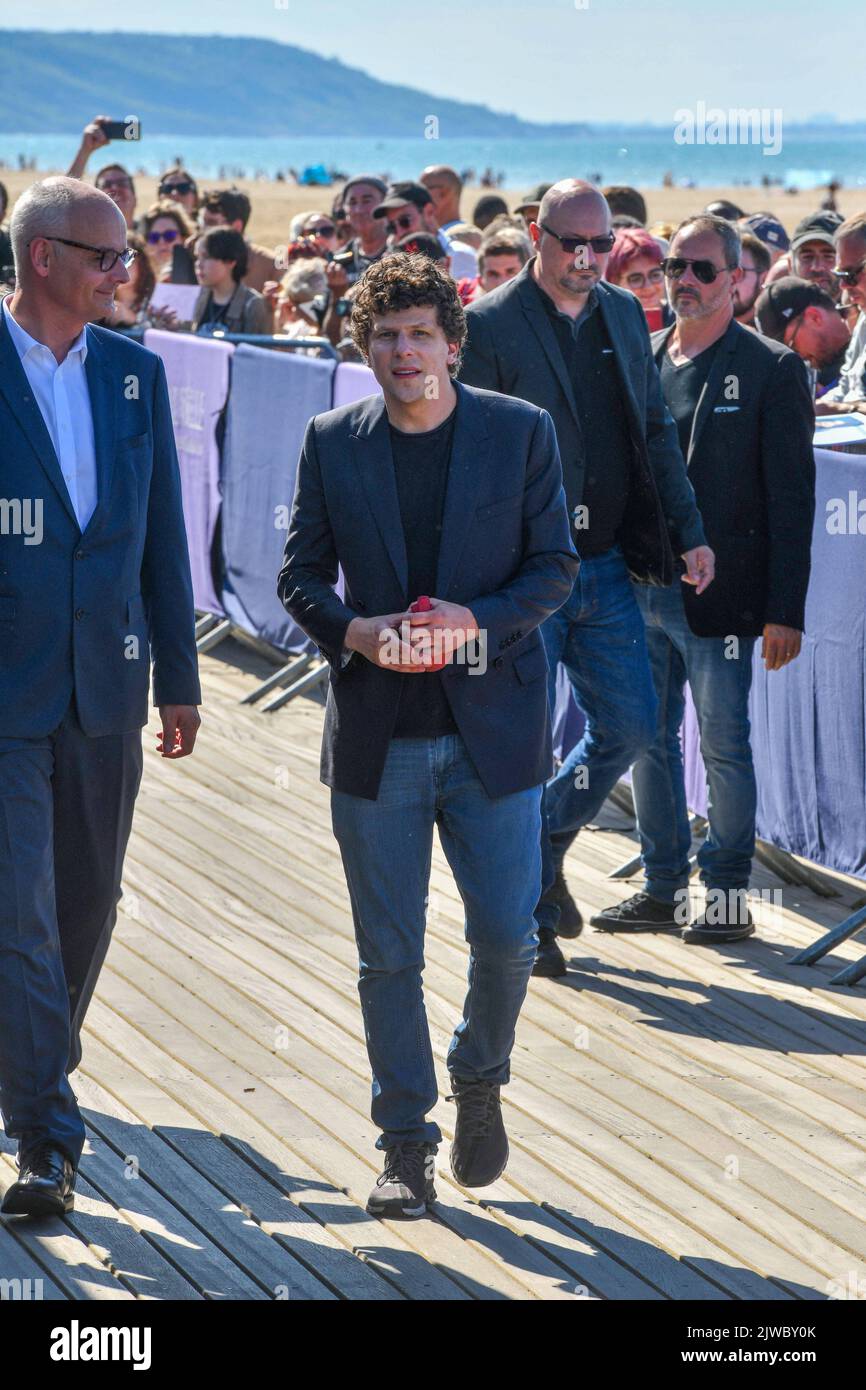 Jesse Eisenberg poses during the unveiling of his dedicated beach ...